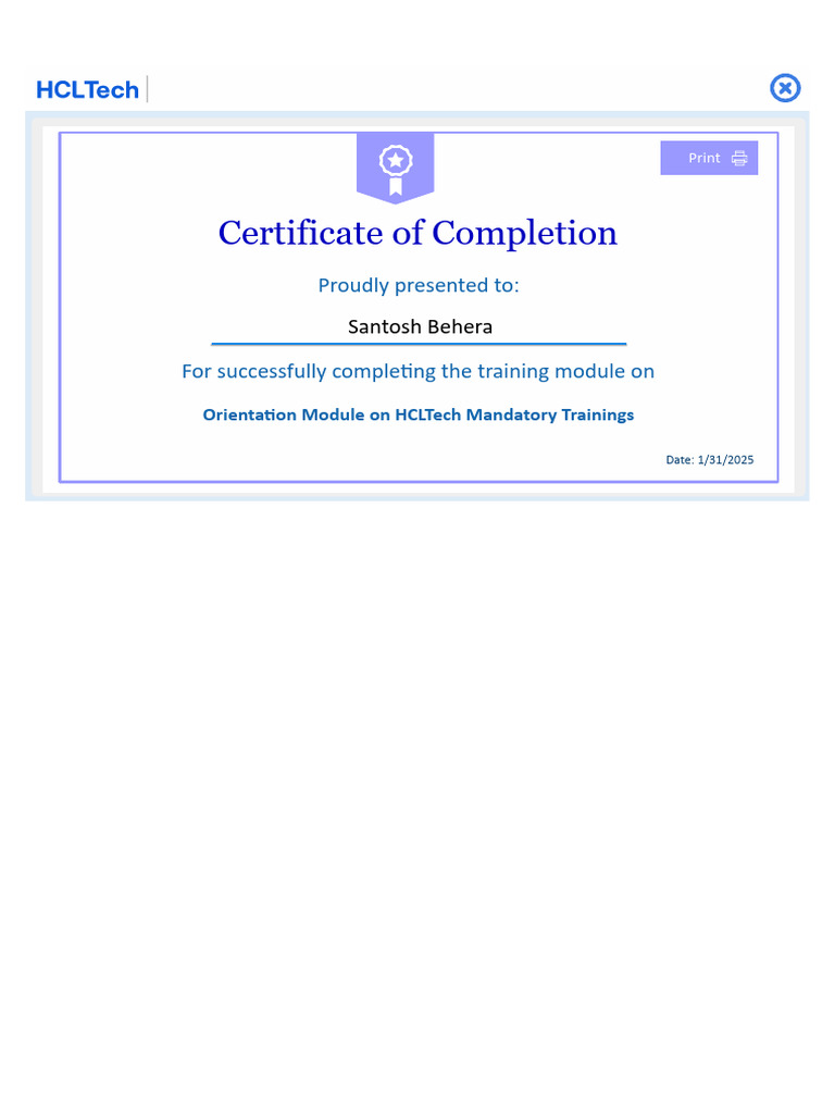 Orientation Module On HCLTech Mandatory Trainings. | PDF