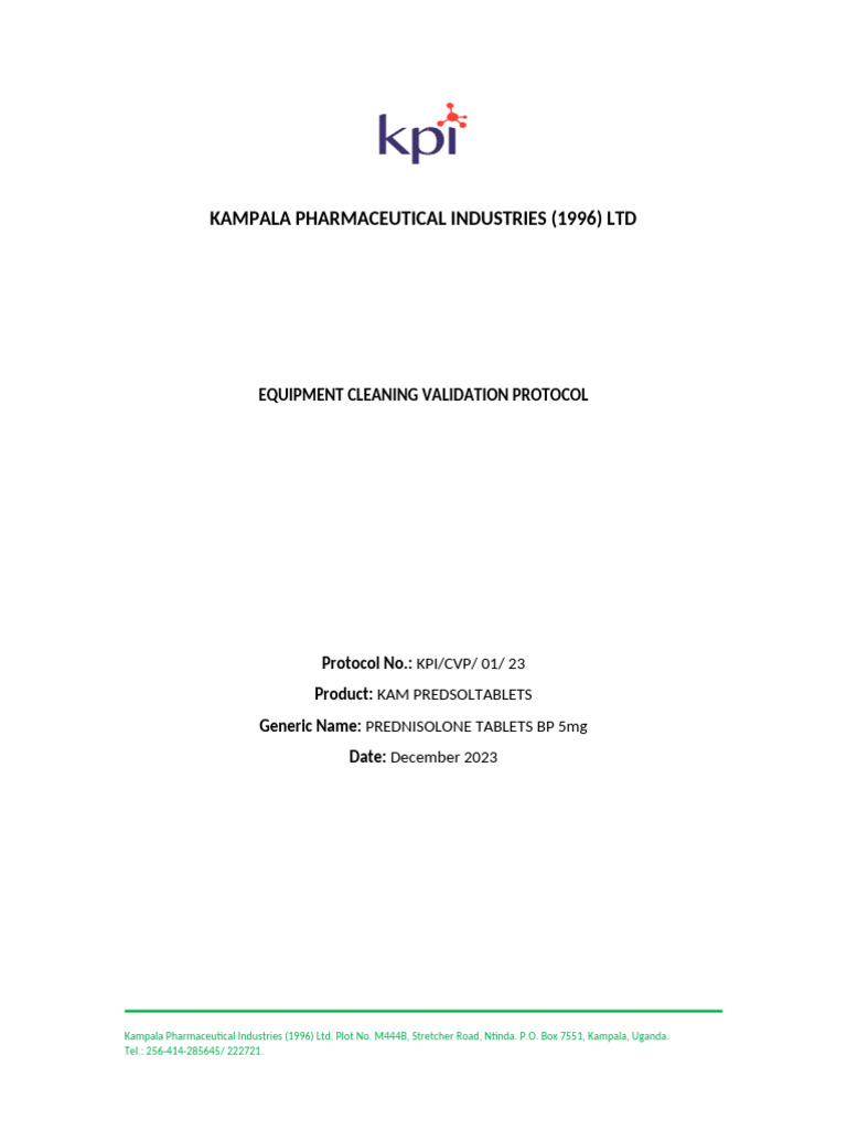 Cleaning Validation Protocol for KAM Predsol | PDF | Tablet (Pharmacy)