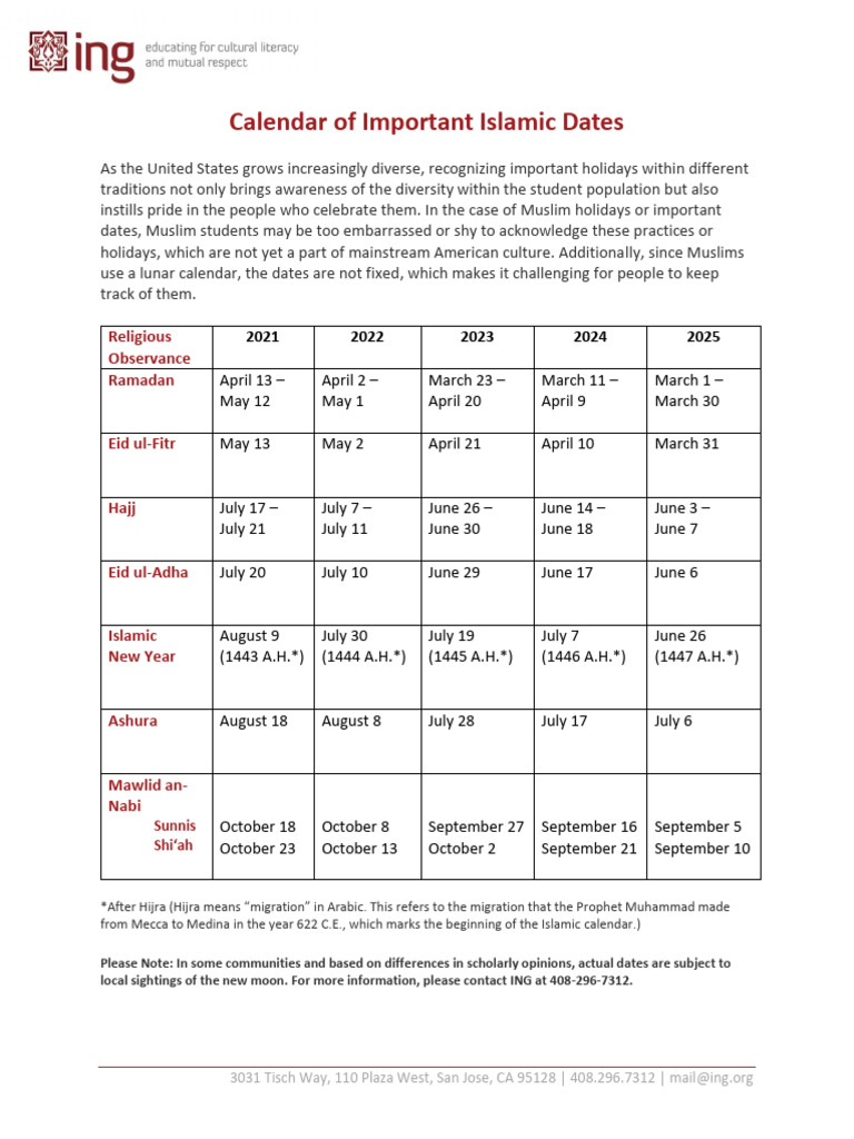 Islamic Holidays Calendar 2021-2025 | PDF | Hajj | Muhammad