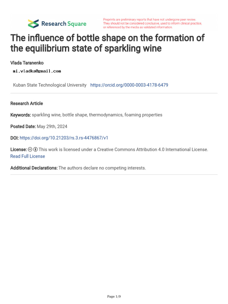 The Influence of Bottle Shape On The Formation of | PDF | Champagne | Foam
