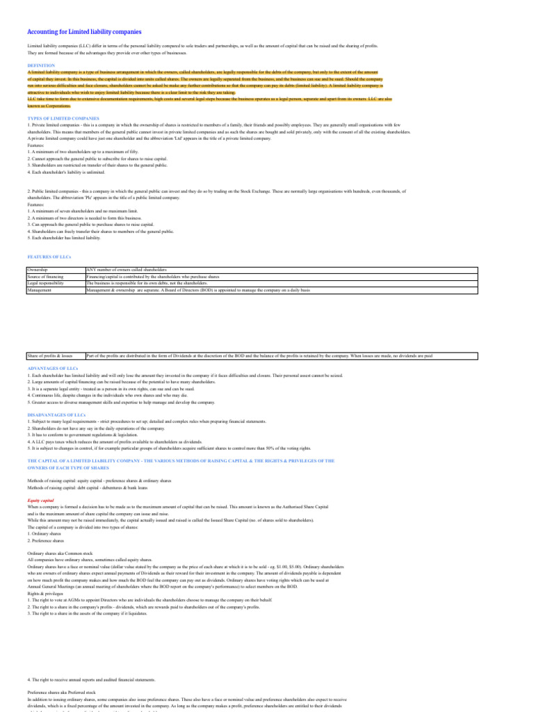 Understanding Limited Liability Companies | PDF | Dividend | Equity ...