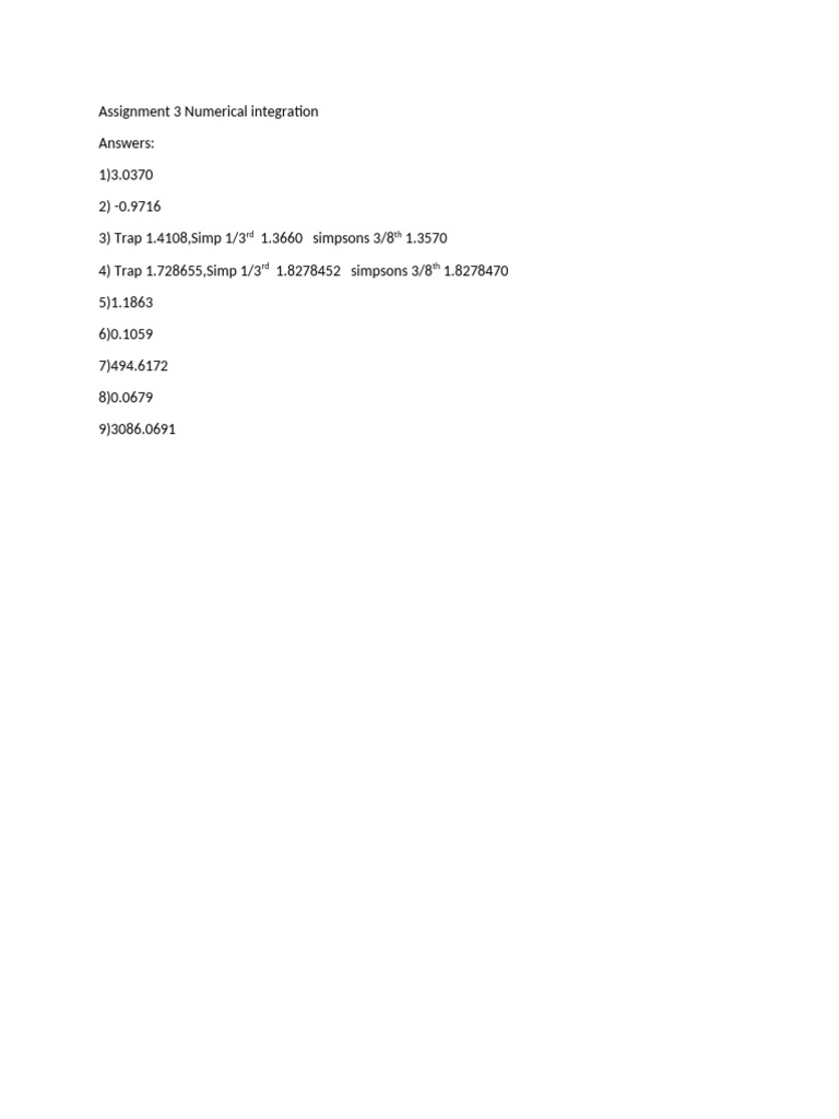 Answers Assignment 3 Numerical Integration | PDF