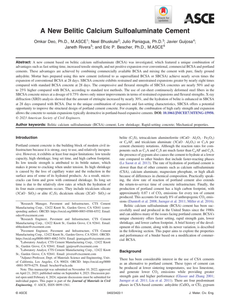 Deo Et Al 2023 A New Belitic Calcium Sulfoaluminate Cement | PDF ...