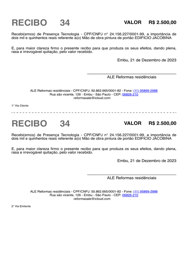 Recibo Edificio jacobina | PDF