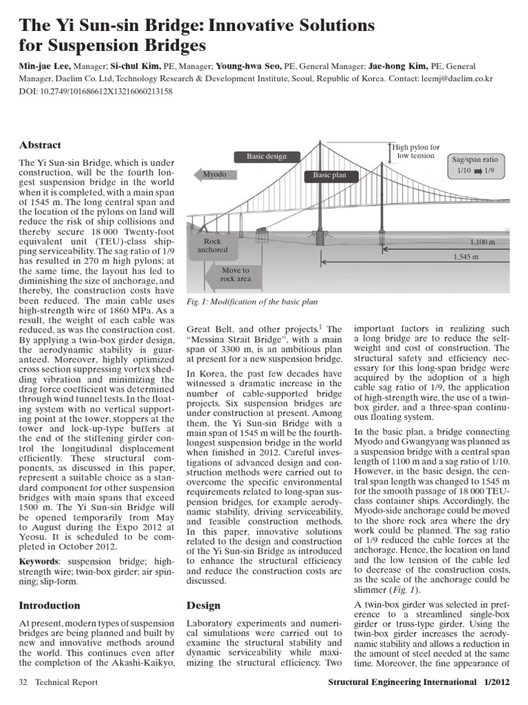 The Yi Sun-Sin Bridge Innovative Solutions For Suspension Bridges | PDF | Civil Engineering ...