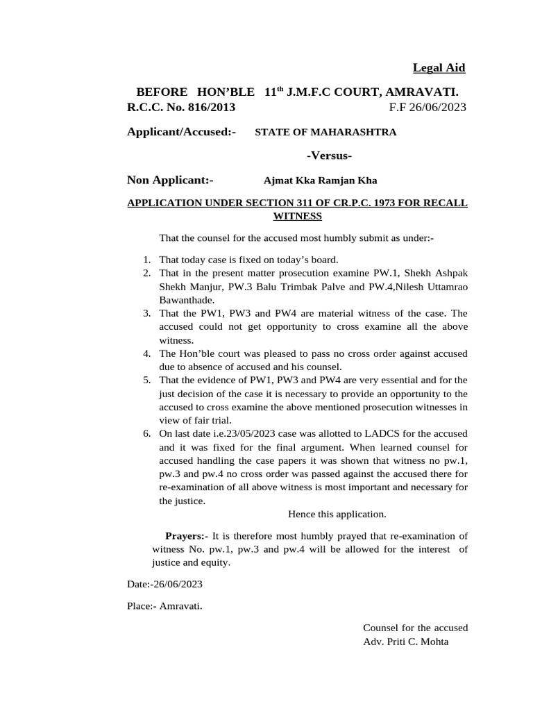 Application For Recall Witness | PDF