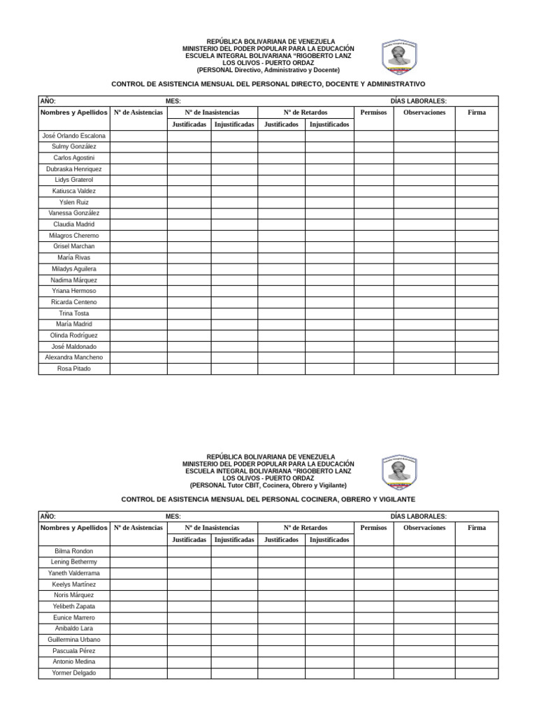 Control de Asistencia Mensual | PDF