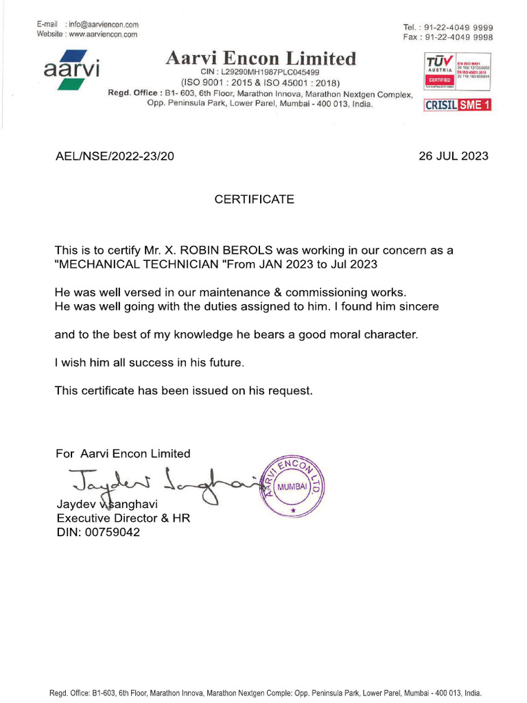 Regd. Office: B1-603, 6th Floor, Marathon Innova, Marathon Nextgen ...