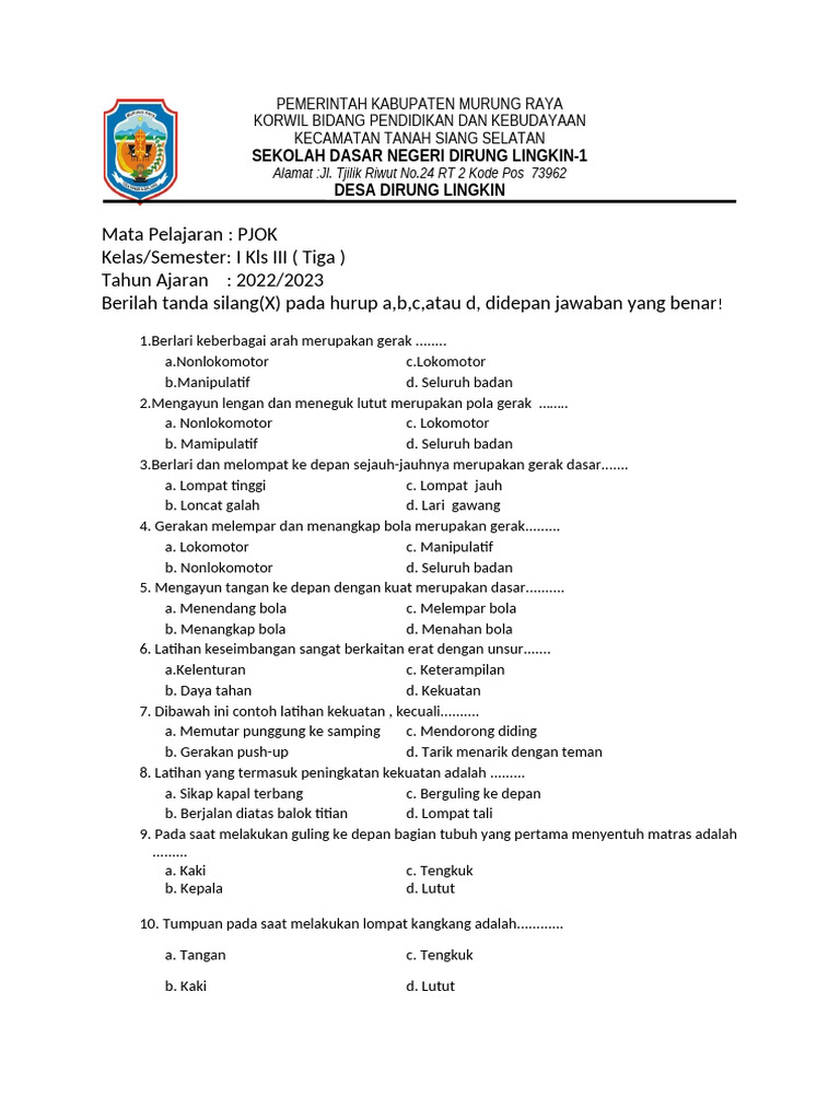 soal PJOK kls III | PDF