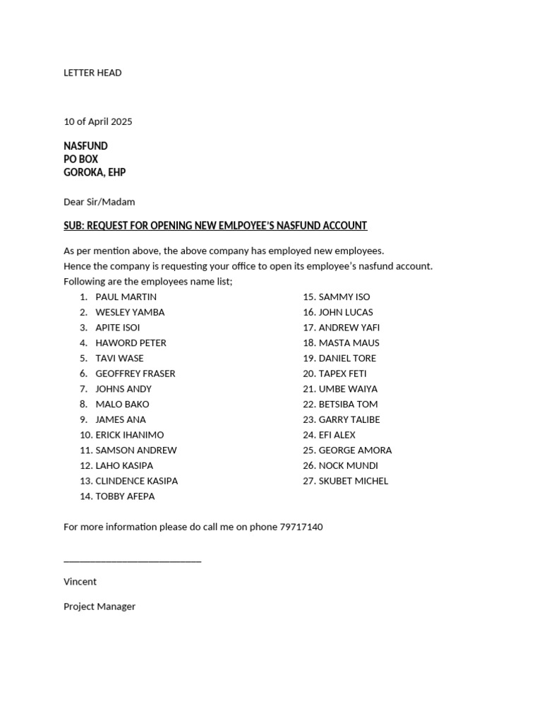 Nasfund Letter | PDF