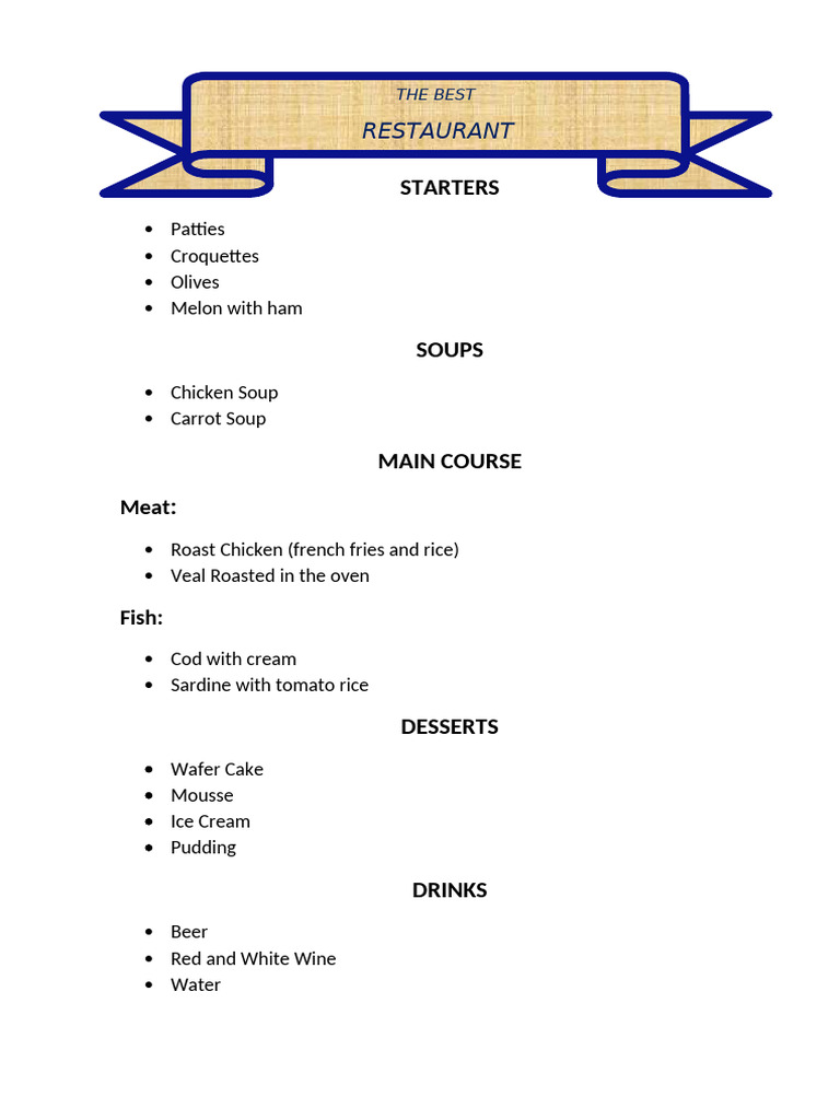 Menu Inglês | PDF