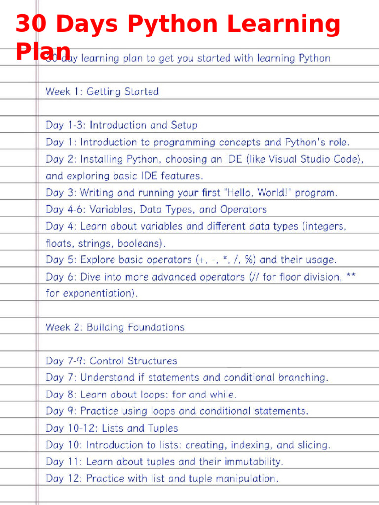30 Days Python Learning Plan | PDF