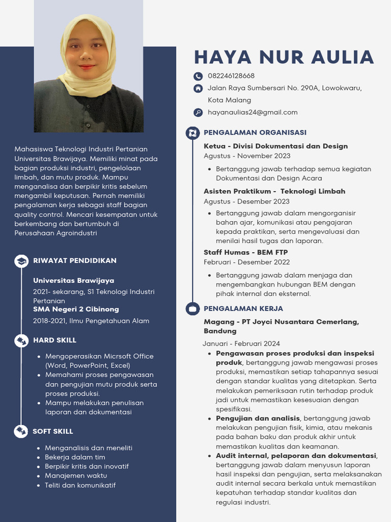 CV Lamaran Kerja - Haya Nur Aulia | PDF