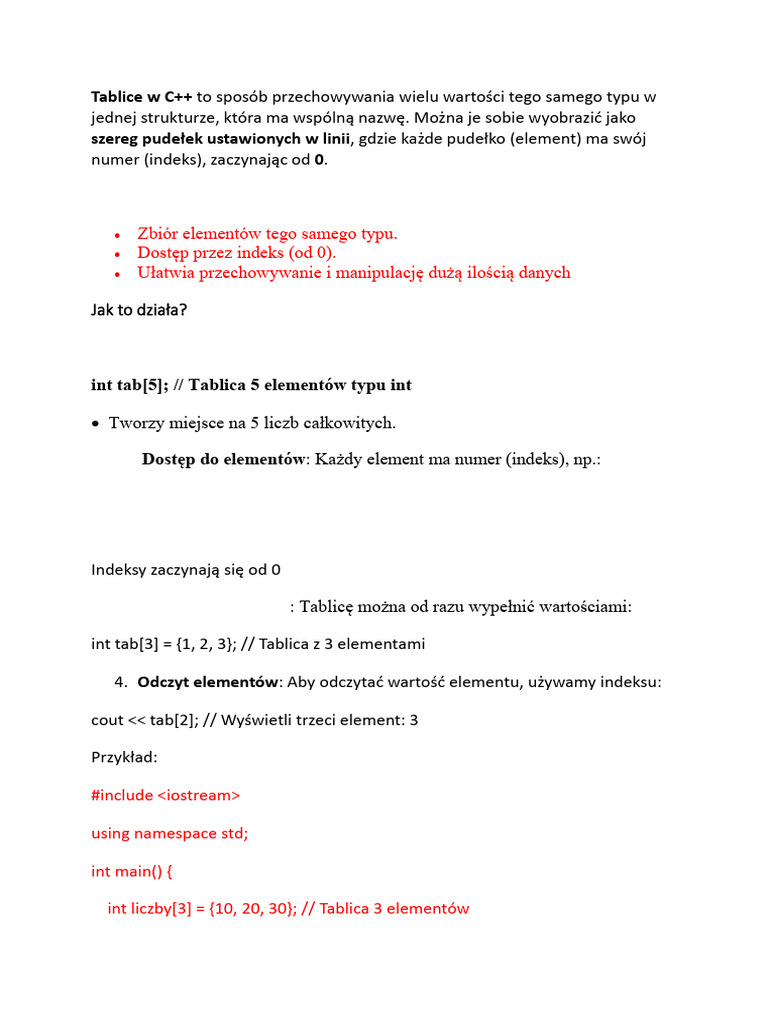 Tablice Jednowymiarowe C | PDF