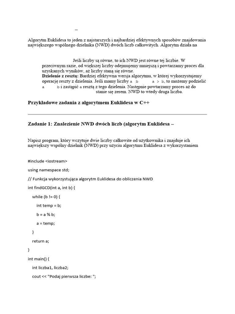 Algorytm Euklidesa Przykłady | PDF