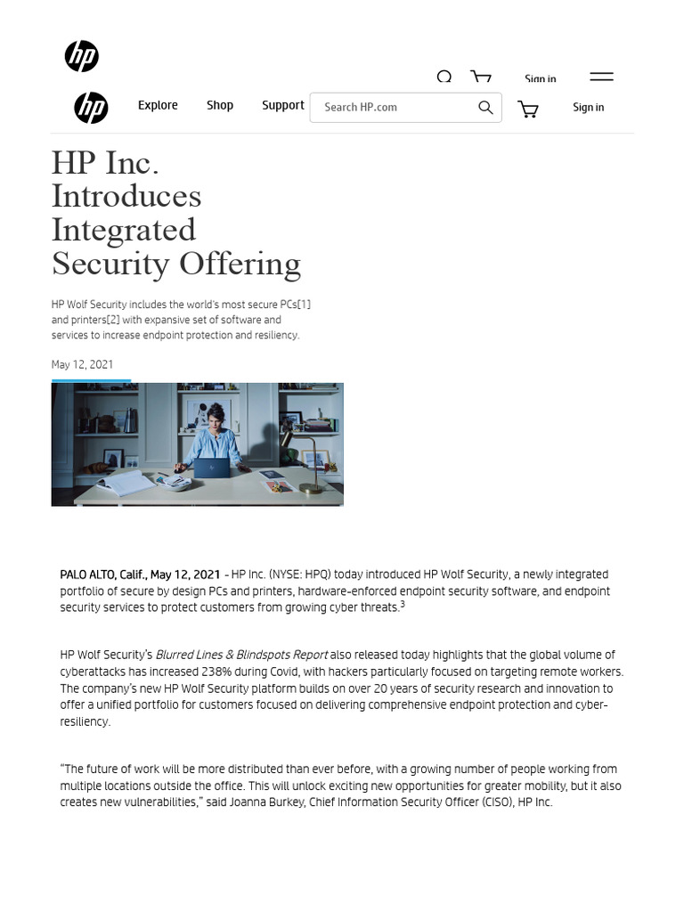 HP Inc. Introduces Integrated Security Offering | PDF | Security | Computer Security
