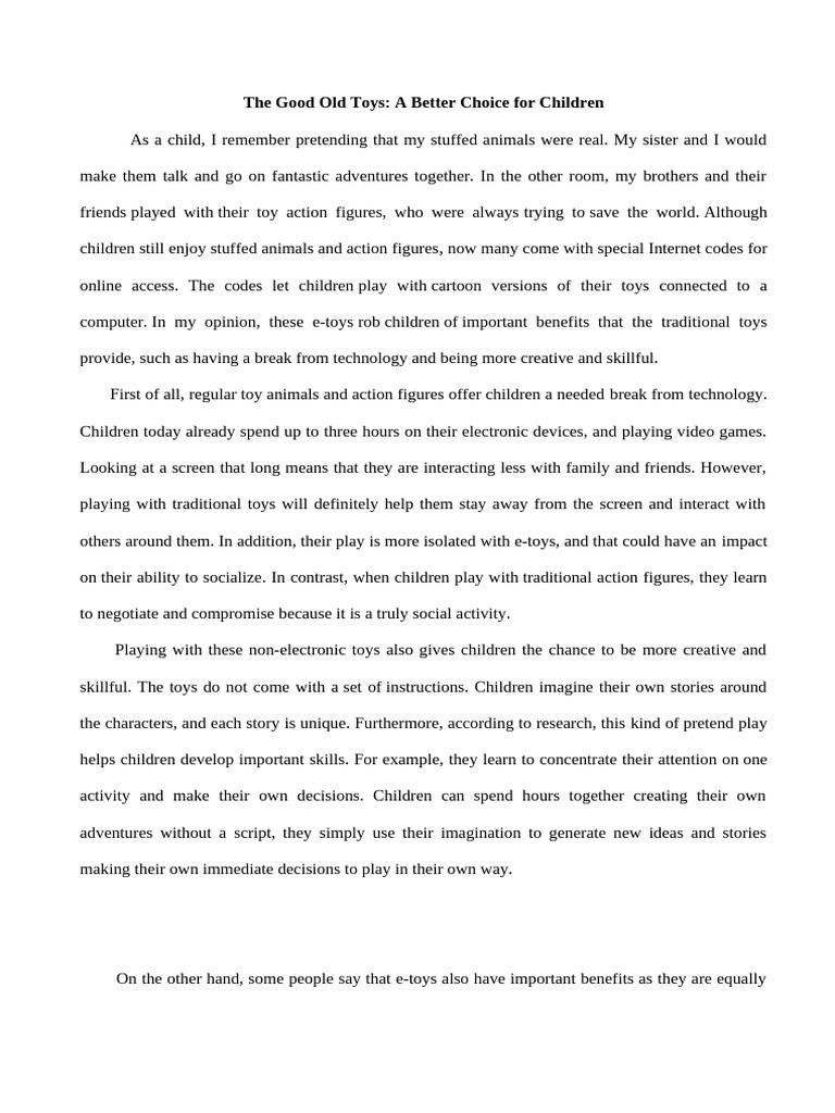 Essay 2 - The Good Old Toys A Better Choice For Children | PDF | Toys ...