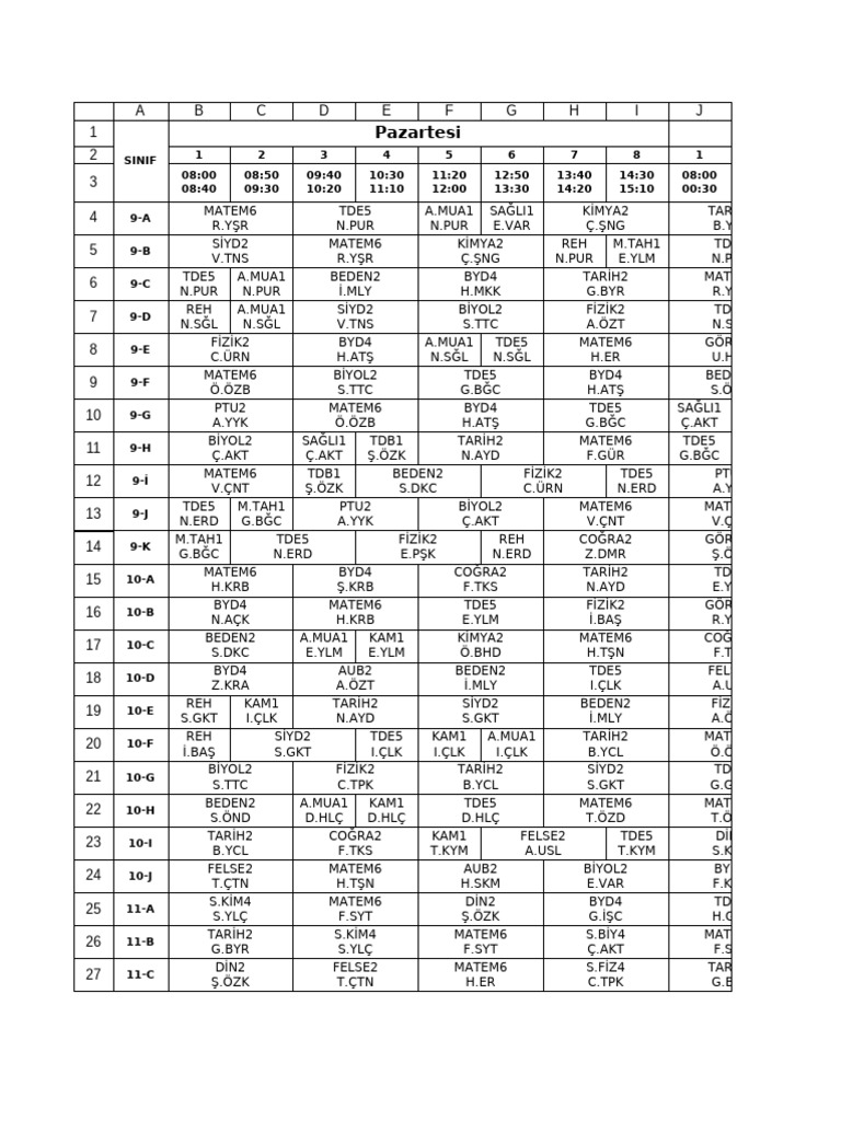 20 Kasim 2023 Siniflar Ders Programi | PDF