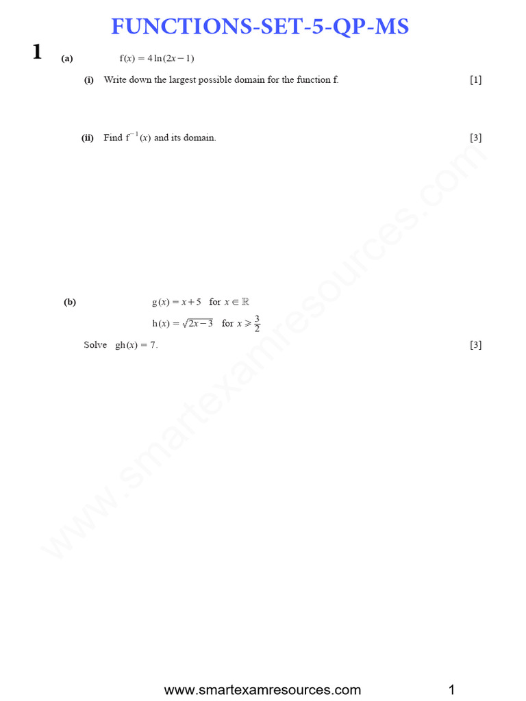 1.1 Functions Topic Questions 0606 Set 5 QP Ms | PDF | Mathematical Analysis | Mathematical ...