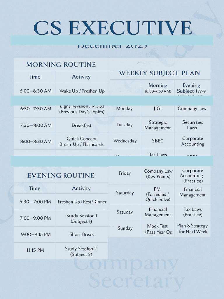 CS Executive Timetable Dec2025 Styled | PDF