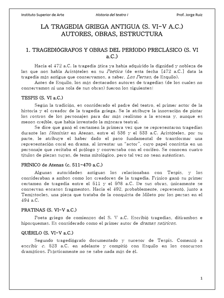 Tragedia Griega Antigua: Autores y Estructura | PDF | Tragedia griega ...