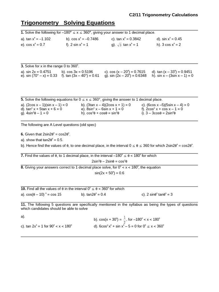 Solving Trigonometric Equations | PDF
