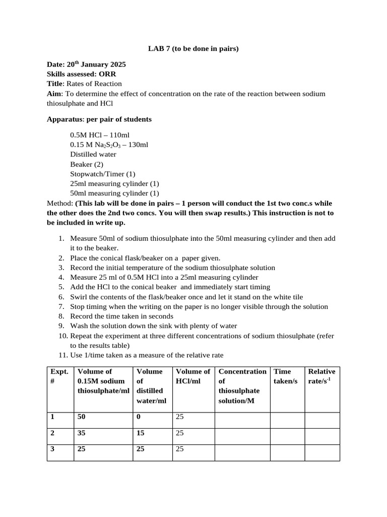LAB 7 Rates of Reaction | PDF