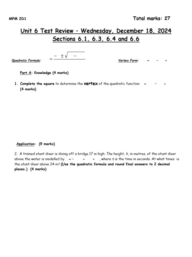 MPM2D – Problem Solving Test (6 | PDF