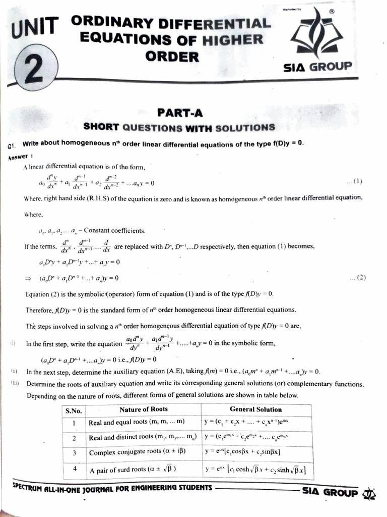 Unit 2 M2 SAQ | PDF | Equations | Ordinary Differential Equation