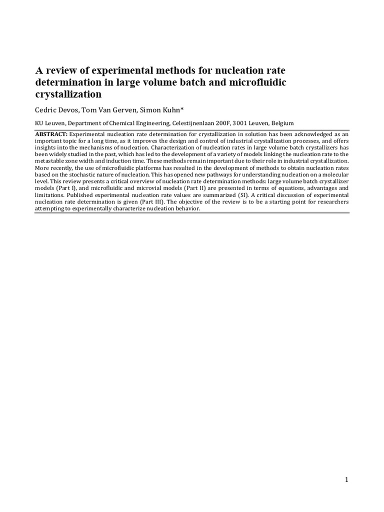 A review of experimental methods for nucleation rate determination in large volume batch and ...