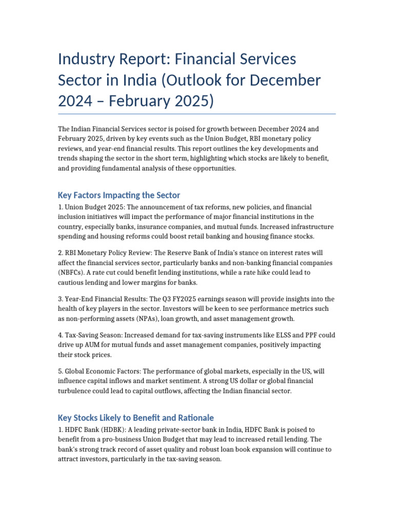 Financial Services Sector Report India Dec Feb 2025 | PDF | Banks ...