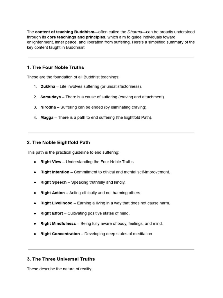 The Four Noble Truths: Content of Teaching Buddhism Core Teachings and ...