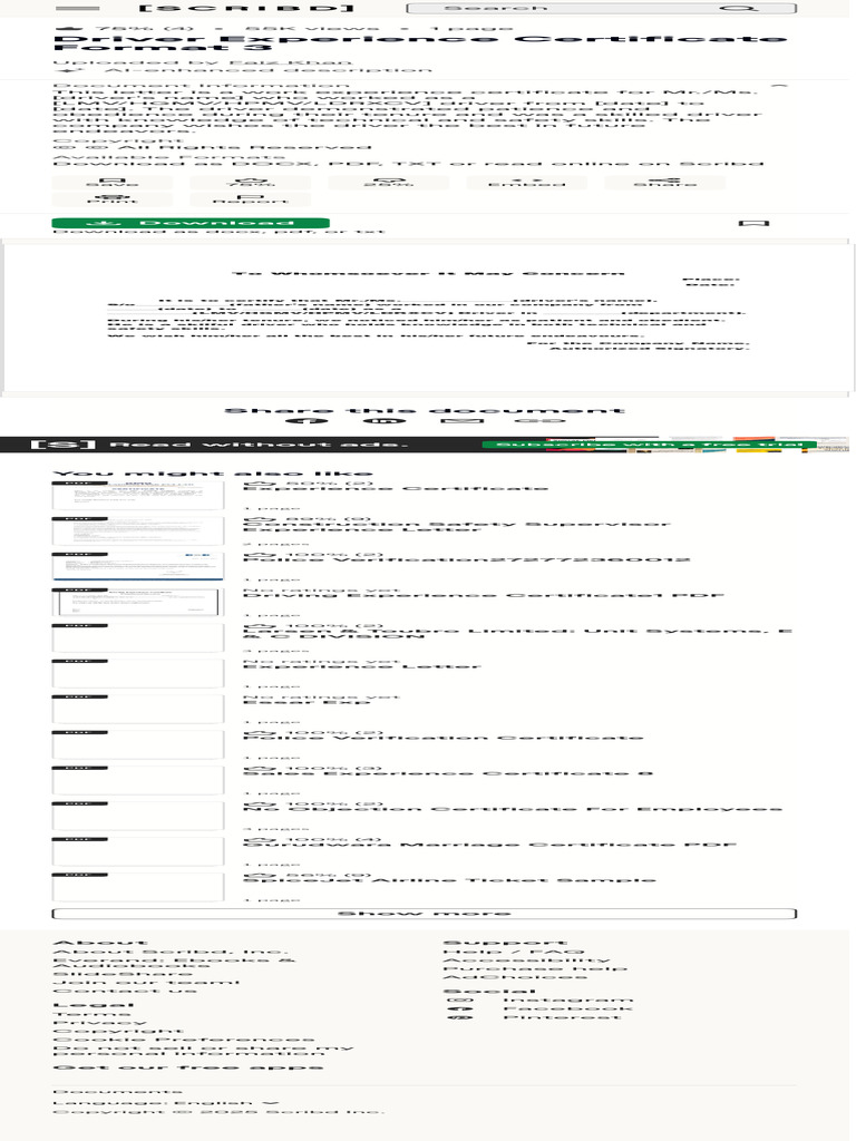 Driver Experience Certificate Format 3 PDF | PDF | Scribd