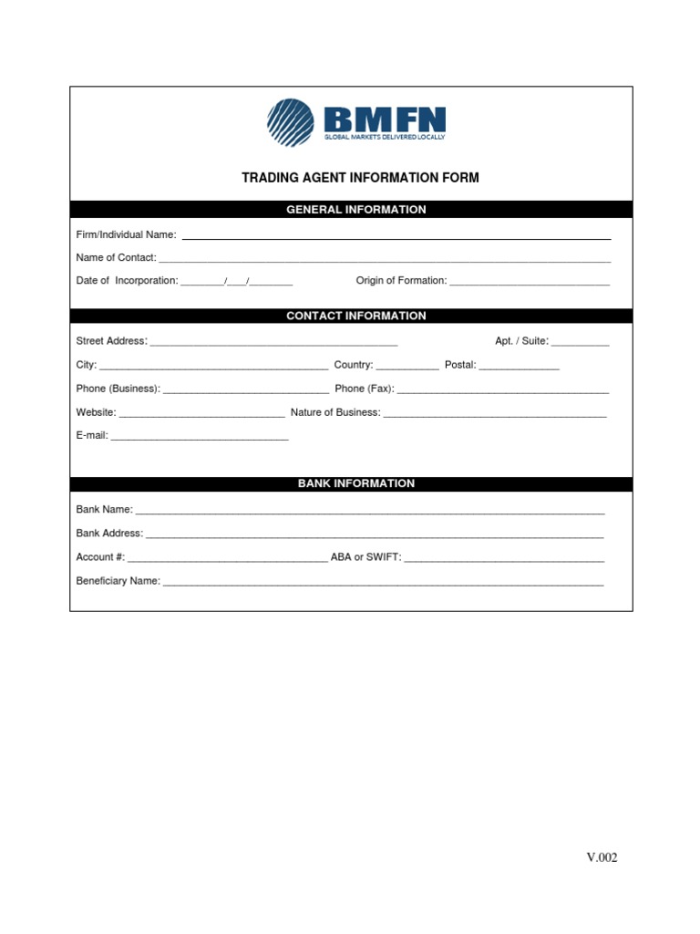 Trading Agent Information Form | PDF | Fee | Debits And Credits