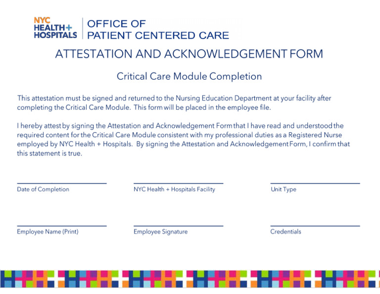 Critical Care Attestation and Acknowledgement Form | PDF
