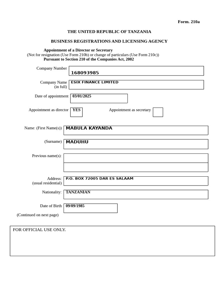 Appointment of Director Form No 210a | PDF