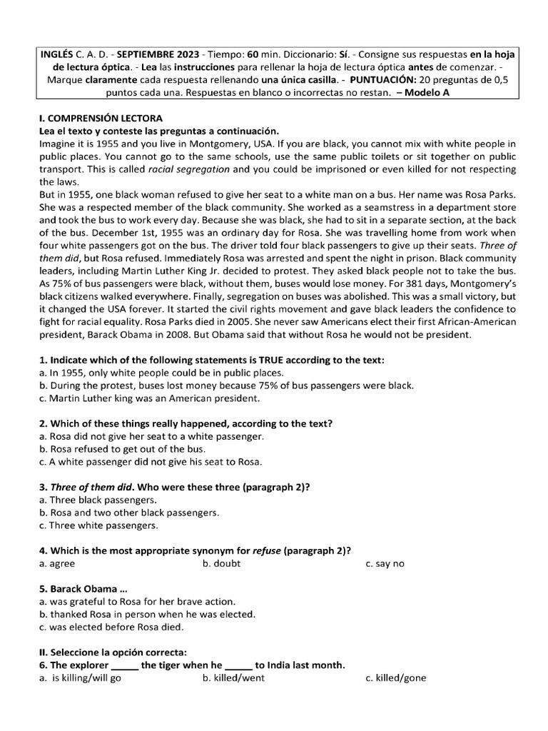 Test 1.-Rosa Parks | PDF