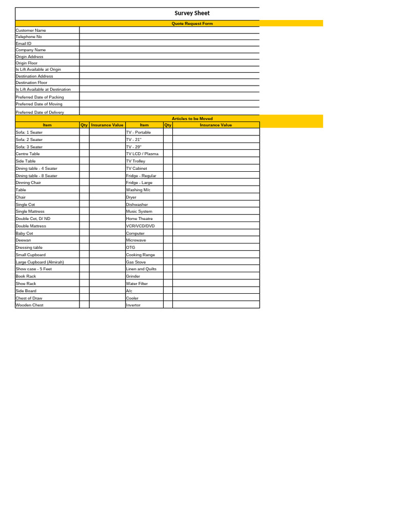 Survey Sheet Format | PDF | Home | Manufactured Goods