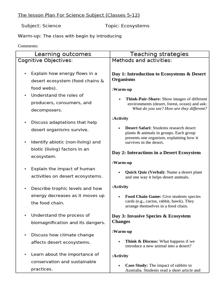 Ecosystem Grade 7 Lesson Plan | PDF | Ecosystem | Food Web