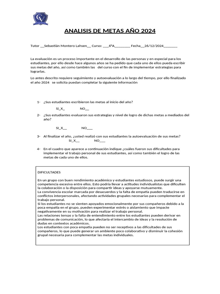 Analisis de Metas Año 2024 | PDF | Autorregulación emocional ...