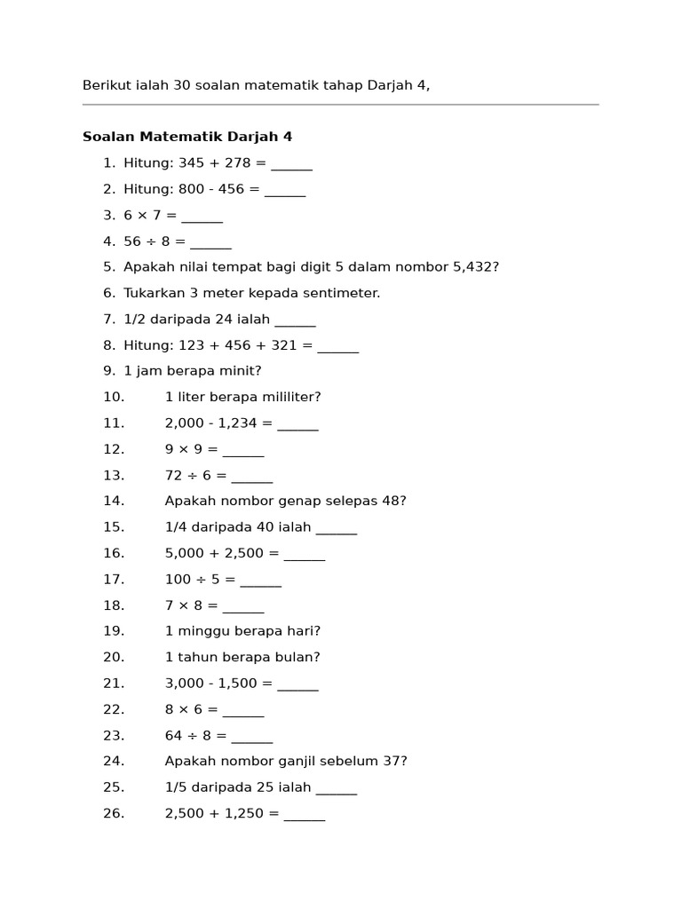 Matematik Darjah 4 | PDF