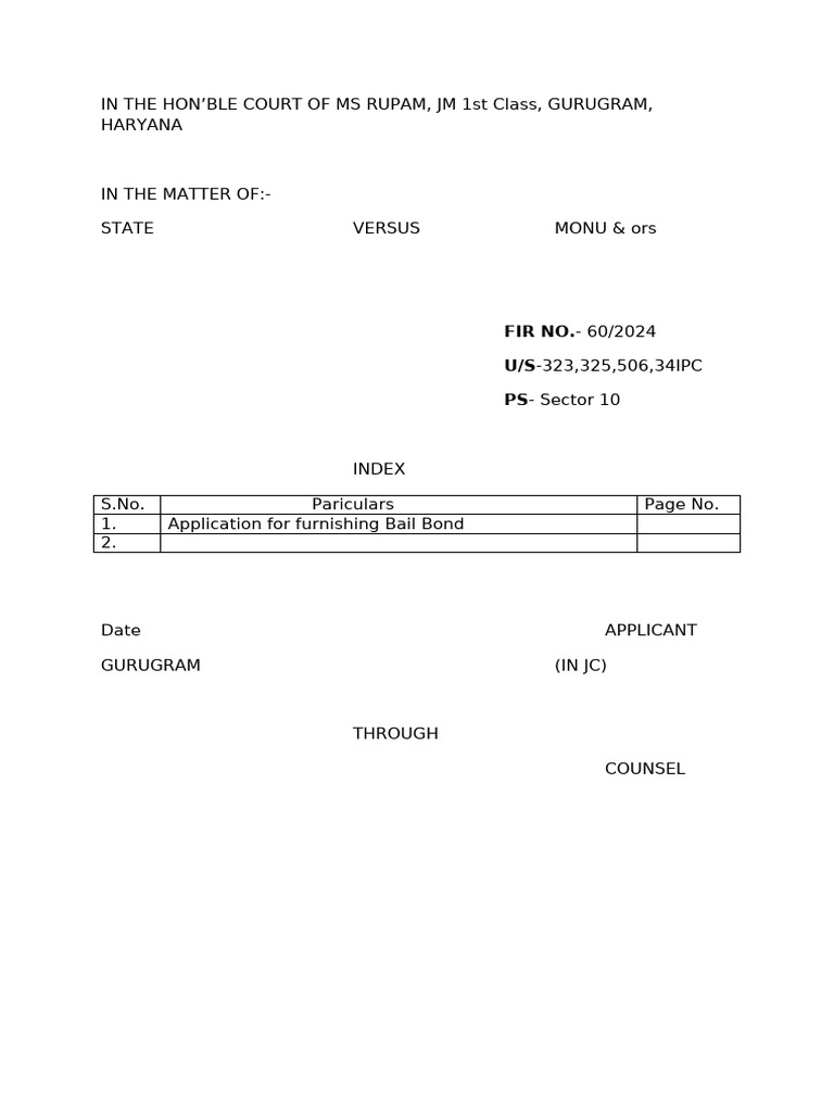 Bail Bond Application - State vs. Monu | PDF