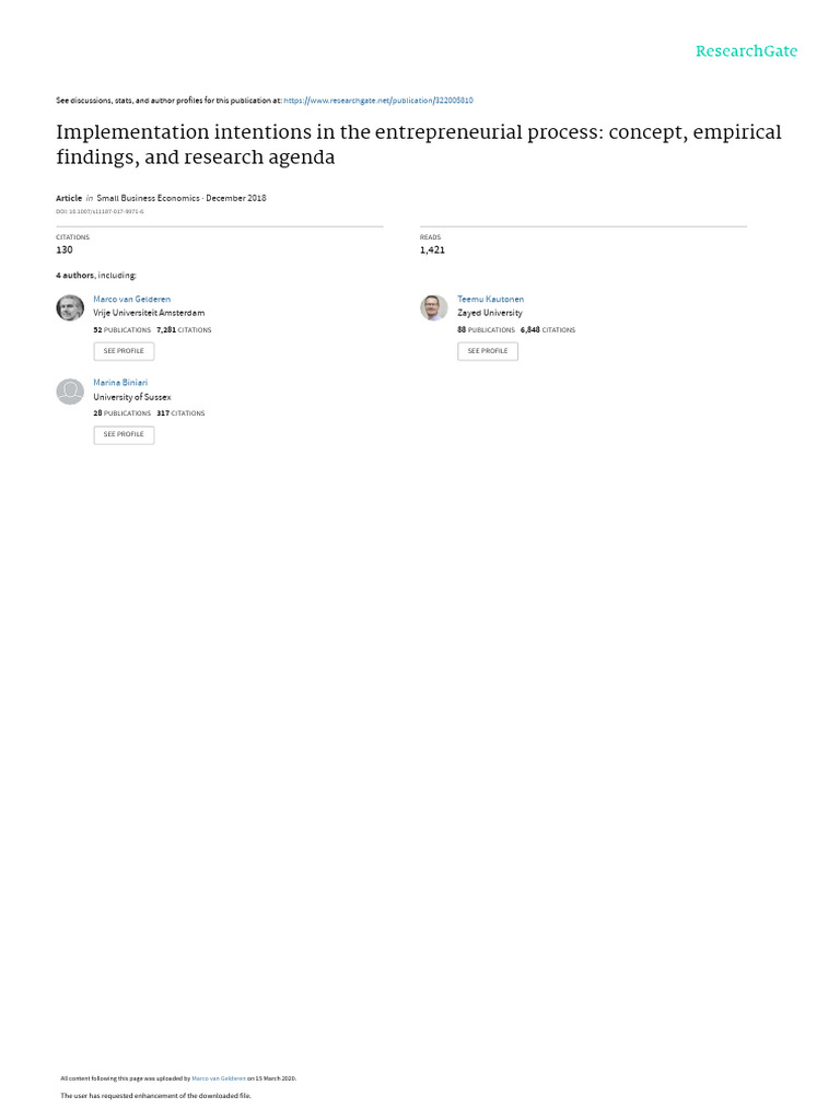 Implementation Intentions in The Entrepreneurial Process: Concept ...