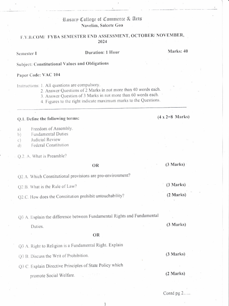 Constitutional Values Assessment Guide | PDF