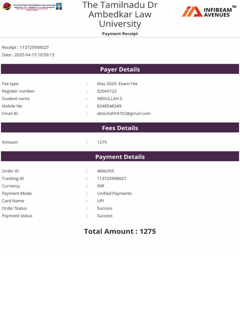 Exam Fees Receipt | PDF