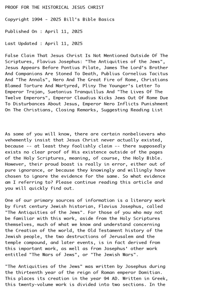 Historical Evidence for Jesus Christ | PDF | Josephus | Suetonius