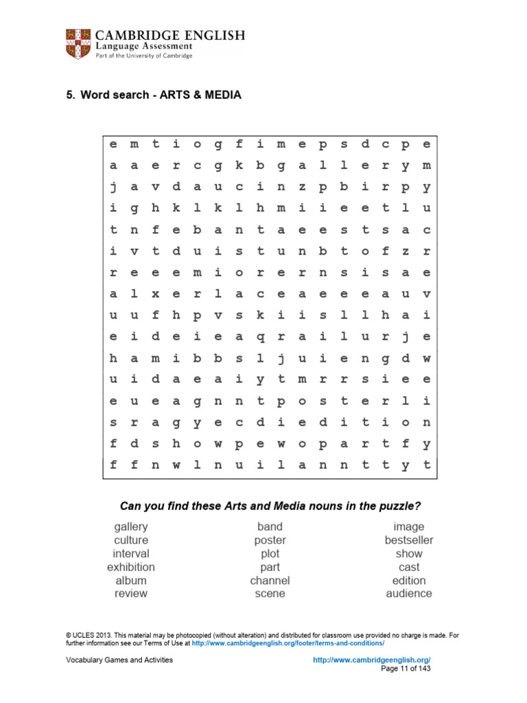 Arts & Media Word Search Answers | PDF