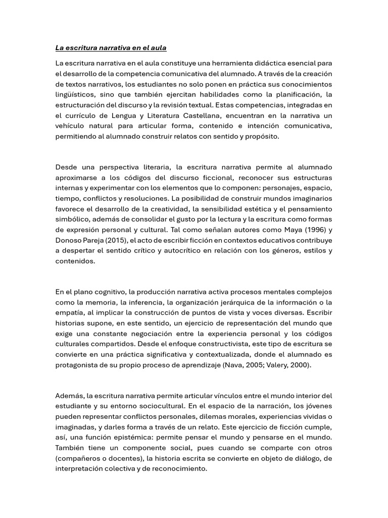 Escritura narrativa en el aula: beneficios educativos | PDF | Narrativa ...