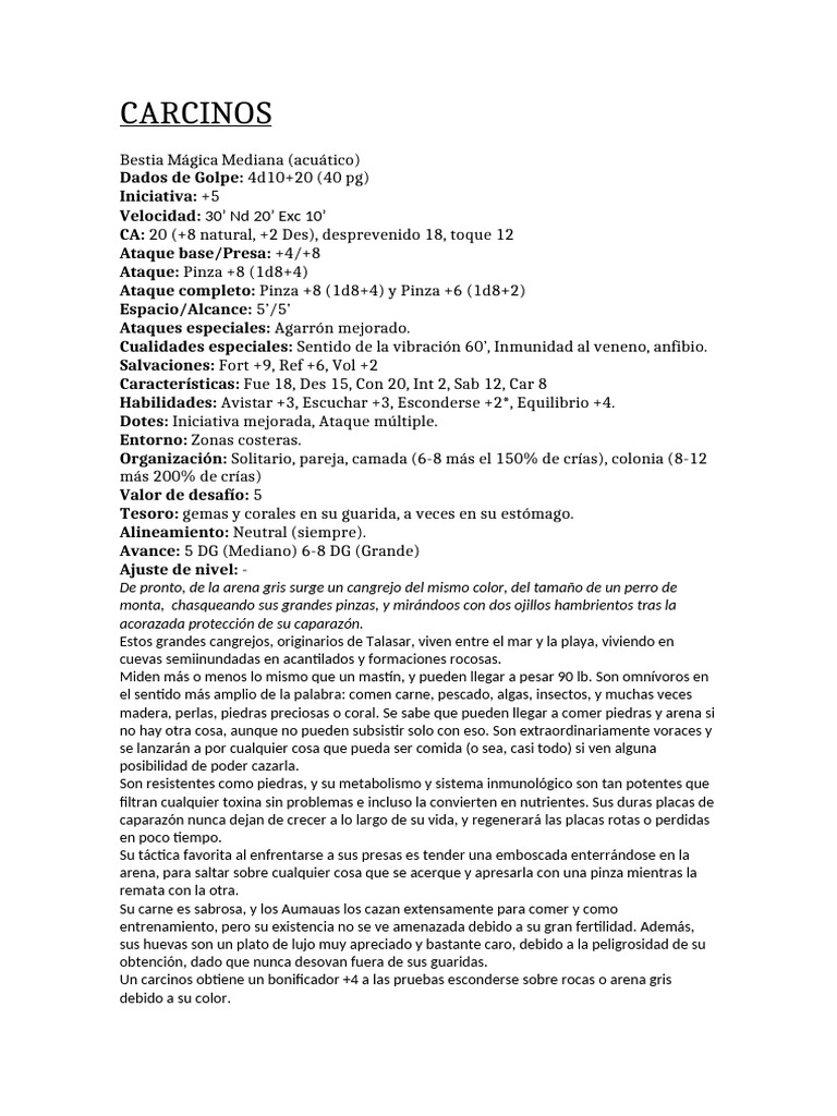 Características del Carcinos y Carcinos Mayor | PDF