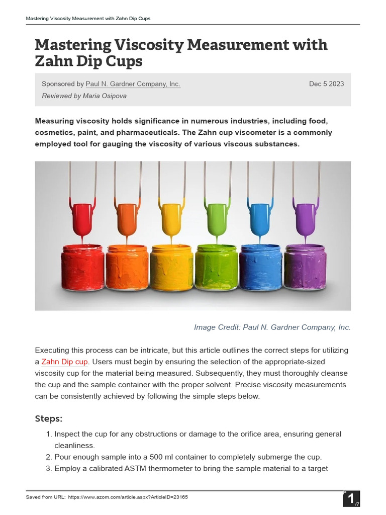Mastering Viscosity Measurement With Zahn Dip Cups | PDF | Viscosity ...
